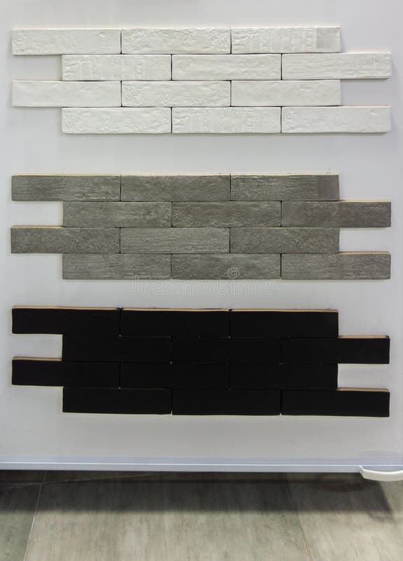 Three Panels with Rectangular Tile Samples in White, Grey, Black ...