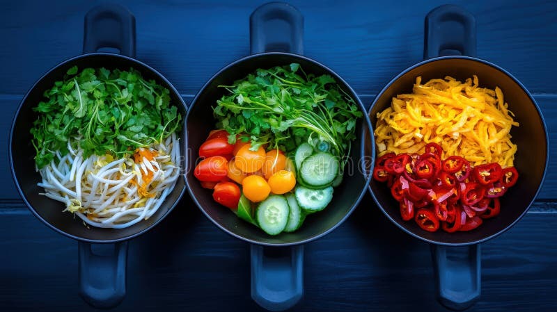 Three Pans Showcase Assorted Vegetables and Cheese Varieties, Ready for ...