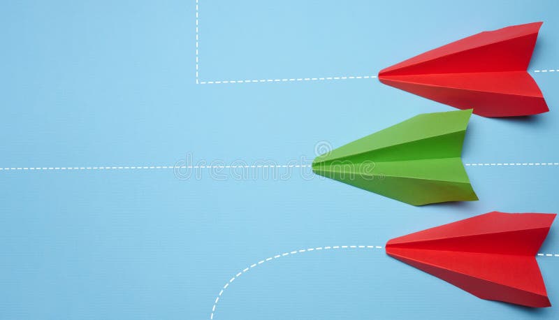 Three Paper Airplanes are Moving Forward, One Turned Sideways ...