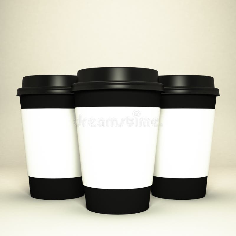 Three paper coffee cups stock illustration. Illustration of beverage ...