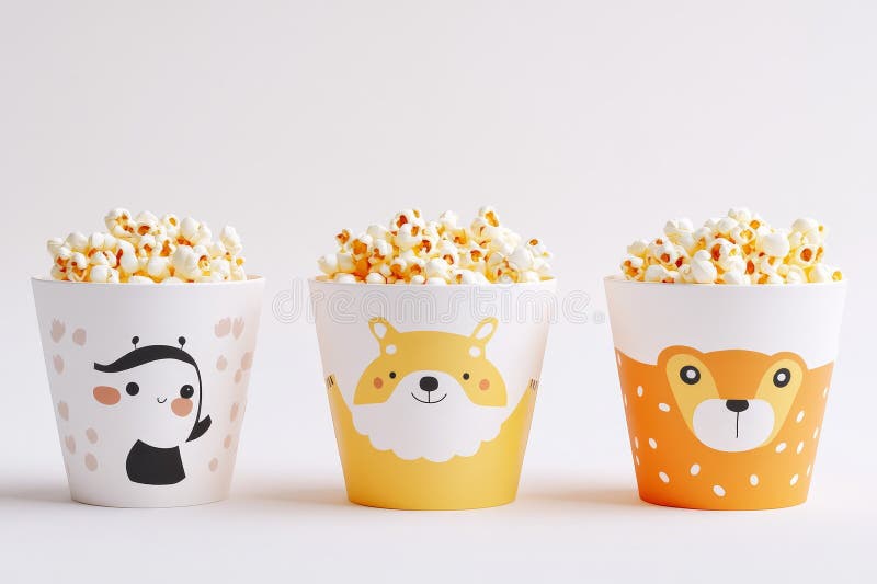 Three Paper Cups with Animal Faces on Them Stock Illustration ...
