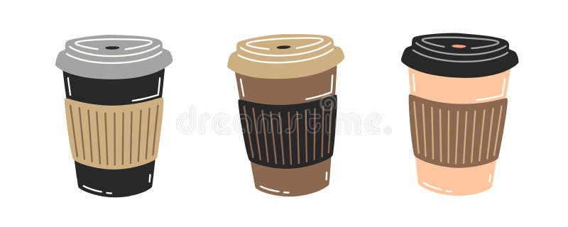 Three Paper Cups of Coffee. Vector Flat Illustration Stock Vector ...