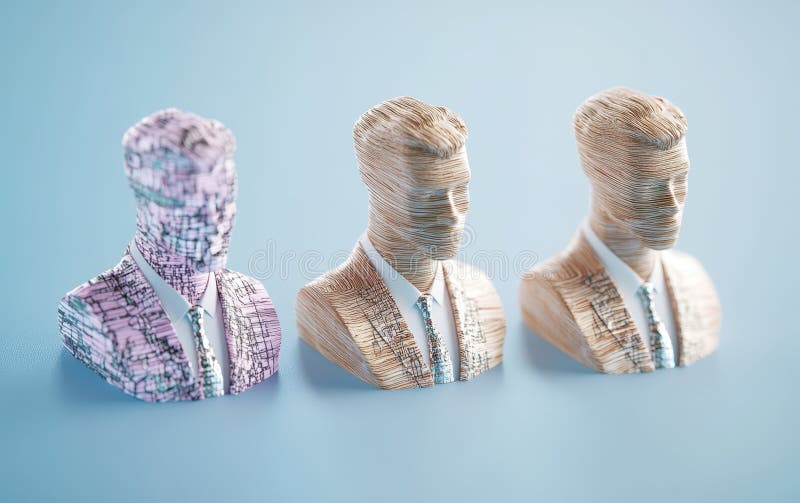 Three Paper Dolls in Business Suits Displayed Against a Blue Background ...