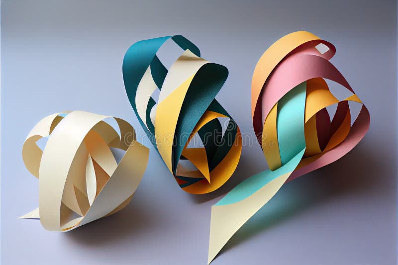 Three Paper Streamers in Different Colors and Patterns, Entwined ...