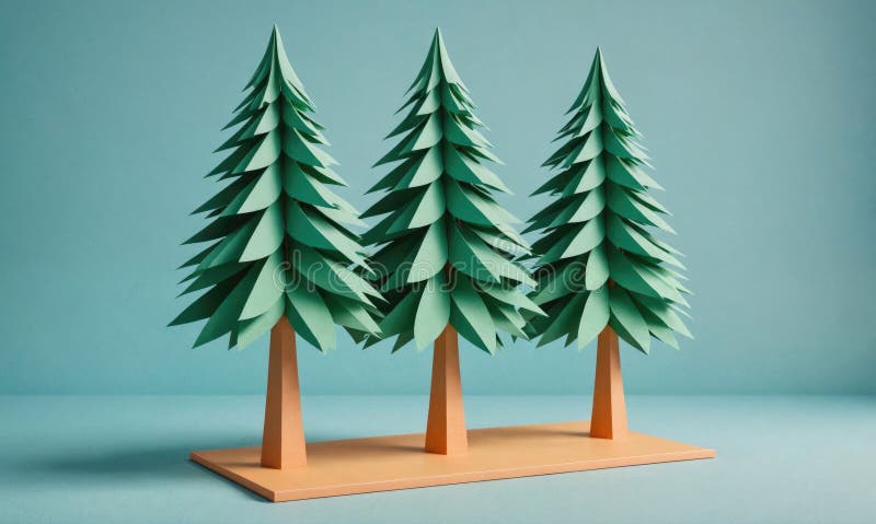 Simple Paper Christmas Trees Light Blue Background Ai Generated Stock ...