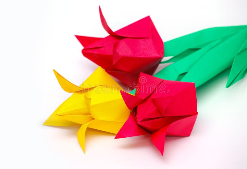 Three paper tulips stock image. Image of yellow, paper - 30106653