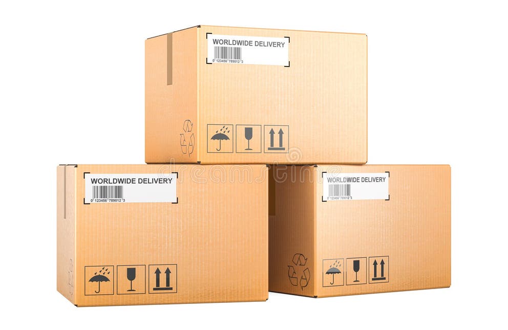 Three Parcels, Cardboard Boxes. 3D Rendering Stock Illustration ...