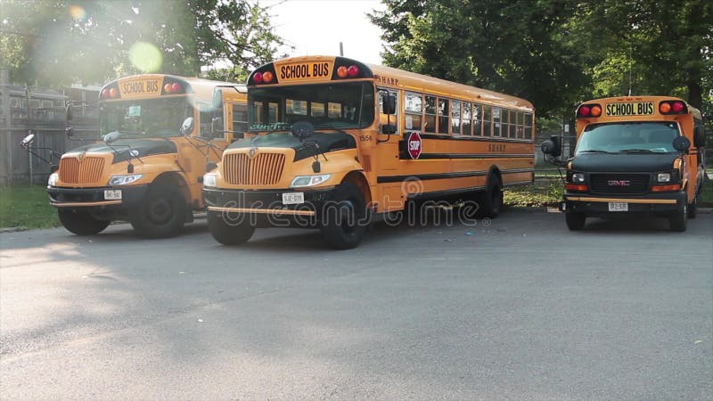 Three Parked Sharp Yellow and Black School Buses with Black Stripes ...