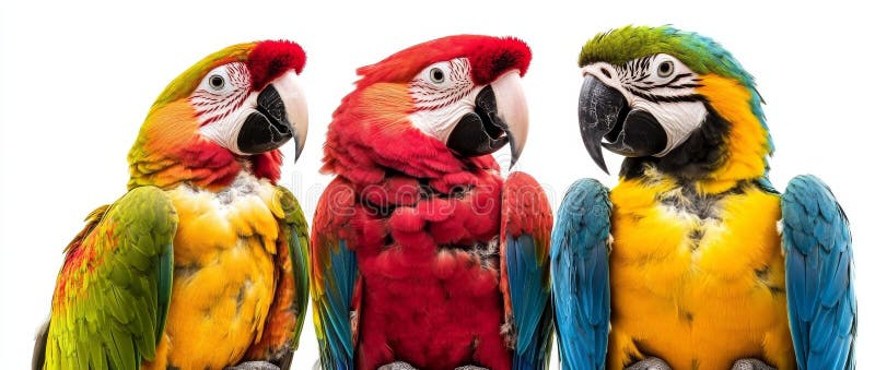 Three Parrots on a Branch on a Transparent Background, Isolated Stock ...