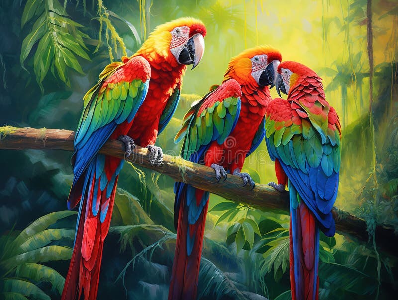 Three Parrots Made with Generative AI Illustration Stock Image - Image ...