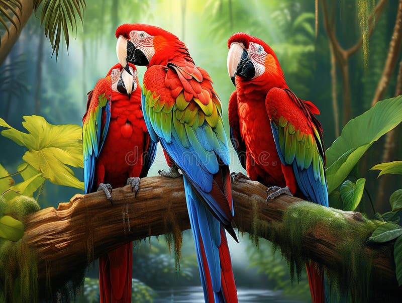 Three Parrots Made with Generative AI Illustration Stock Photo - Image ...