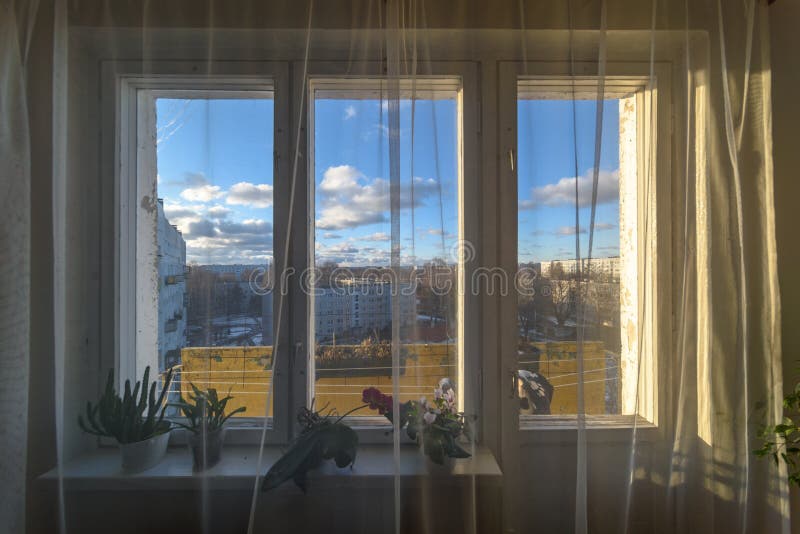 Three Part Window in a Room View by Wide Angle Lens Stock Image - Image ...