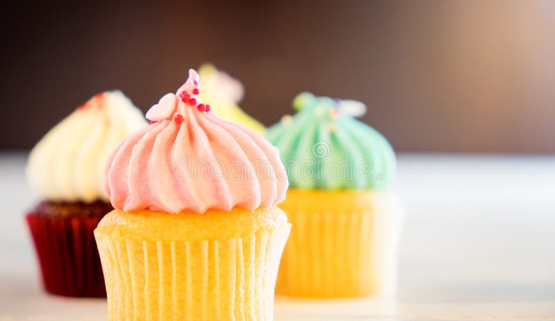 Three Pastel Color Cupcake Muffins Bright Lighting Stock Image - Image ...