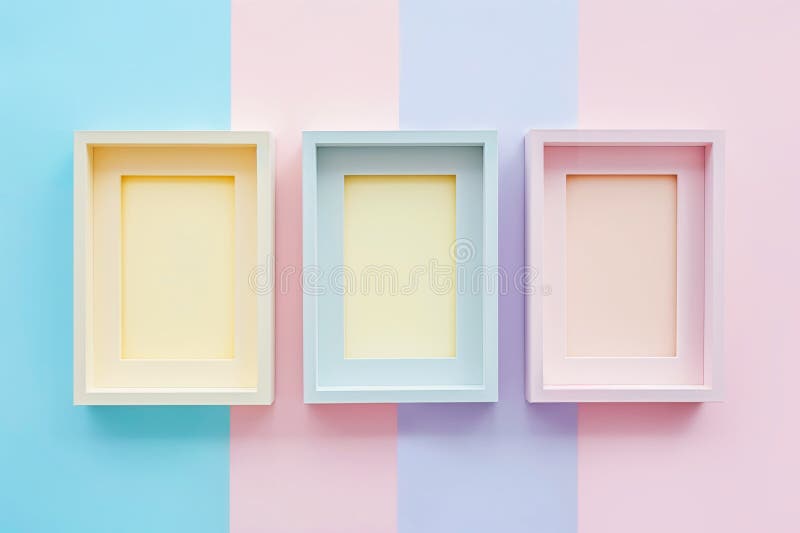 Three Pastel Colored Frames on a Pastel Background with Blue, Yellow ...