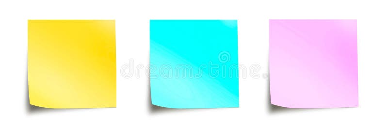 Three Pastel Colored Sticky Notes Isolated on Panoramic Background ...