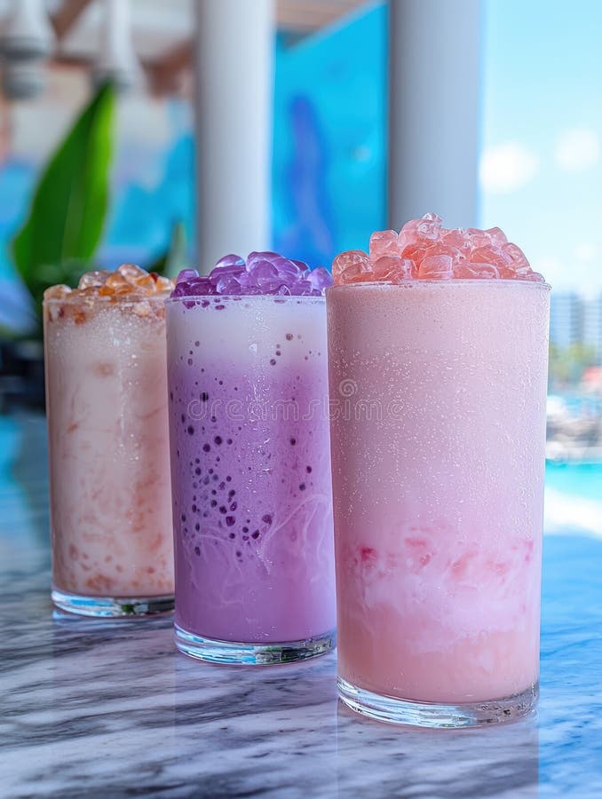 Three Pastel-colored Summer Drinks with Ice Cubes Stock Illustration ...