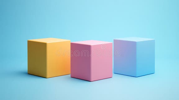 Three Pastel Cubes on Light Blue Background Stock Illustration ...