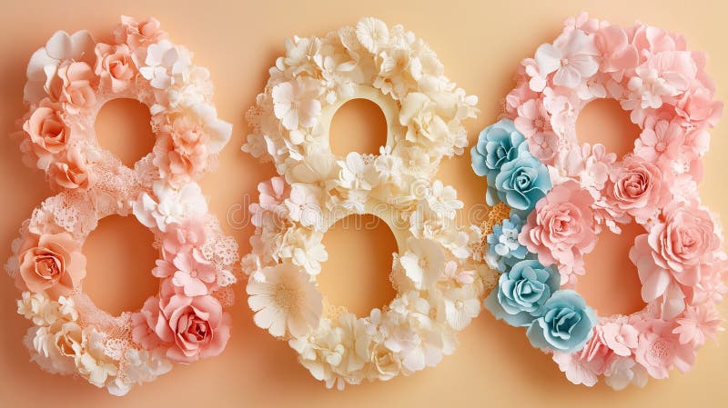 Three Pastel Floral 8 S on Peach Background Stock Photo - Image of ...