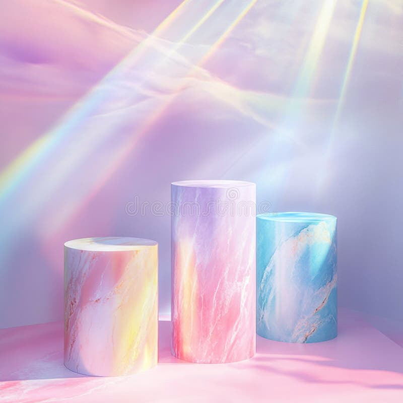 Pastel Marble Cylinders Display Rainbow Background Product Showcase ...