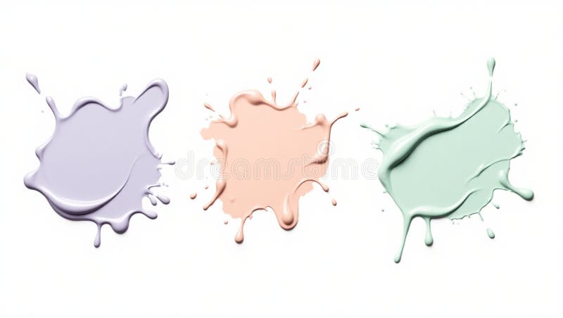 Three Paint Splashes in Pastel Colors Isolated on a White Background in ...