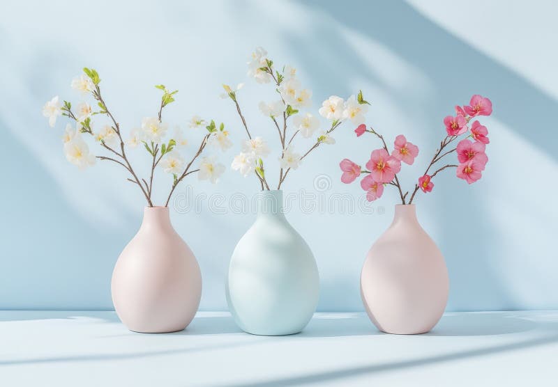 Pastel Vases with Delicate Spring Blossoms and Soft Light Stock ...