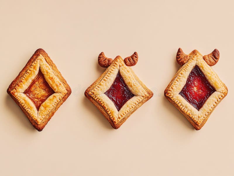 Three Pastries with Horns on Top of Them Stock Photo - Image of dessert ...