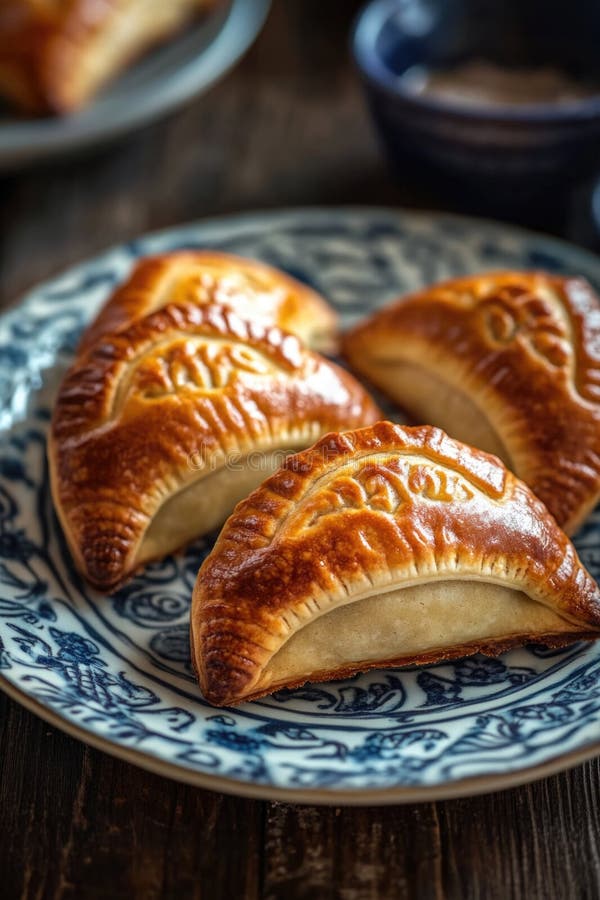 Three Pastries with Writing on Them Sit on a Blue Plate Stock Photo ...