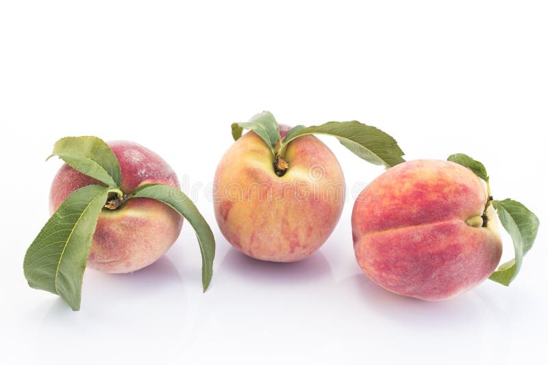Three Peaches Isolated on White Background Stock Photo - Image of ...
