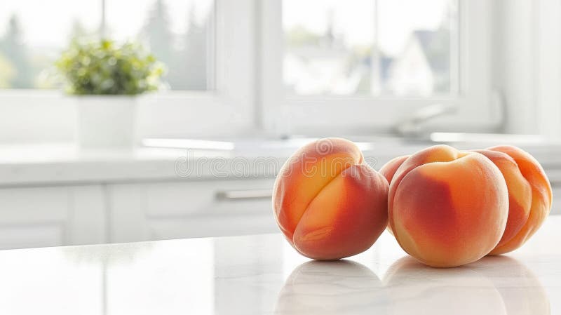 Three peaches are sitting stock illustration. Illustration of freshness ...