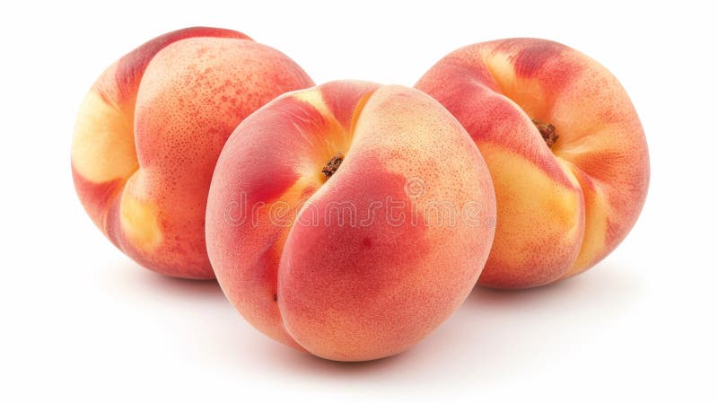 Three Peaches are Sitting on a White Surface with One Cut in Half, AI ...