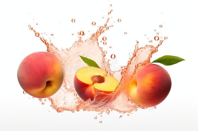 Two Peaches with a Splash of Water on Them. Digital Image. Splash on ...