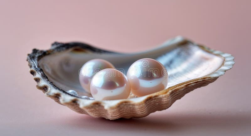 Three Pearls Oyster Shell Pink Background Stock Photos - Free & Royalty ...