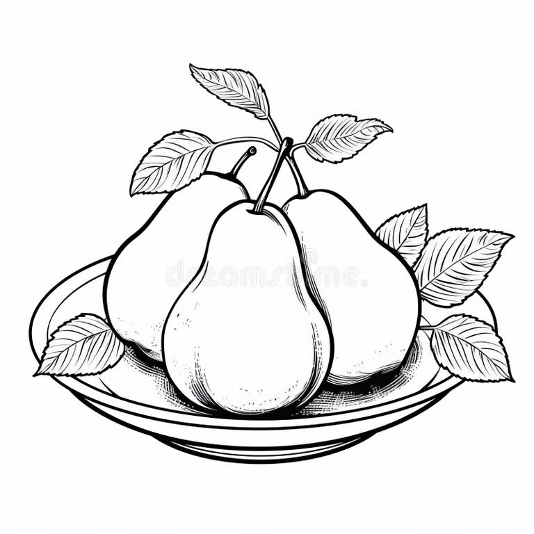 Intricately Sculpted Black-and-white Graphic of Pears on a Plate Stock ...