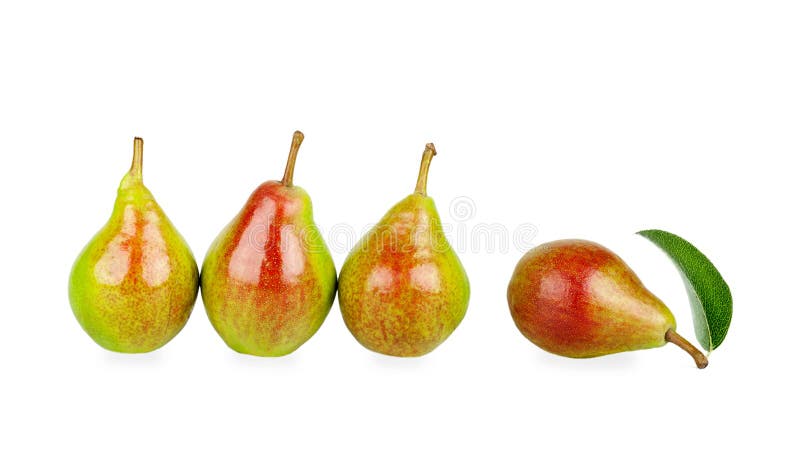 Three Pears are in a Row One Lies with Leaf Stock Photo - Image of ...