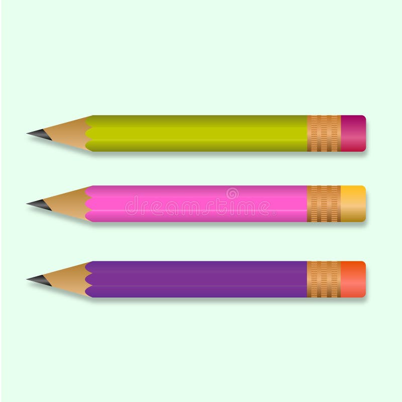 Three Pencils with Eraser Illustration Stock Illustration ...
