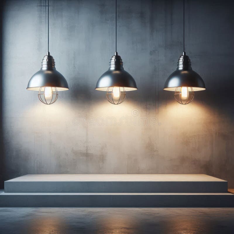 Three Pendant Lamps on a Concrete Wall. Stock Image - Image of decor ...
