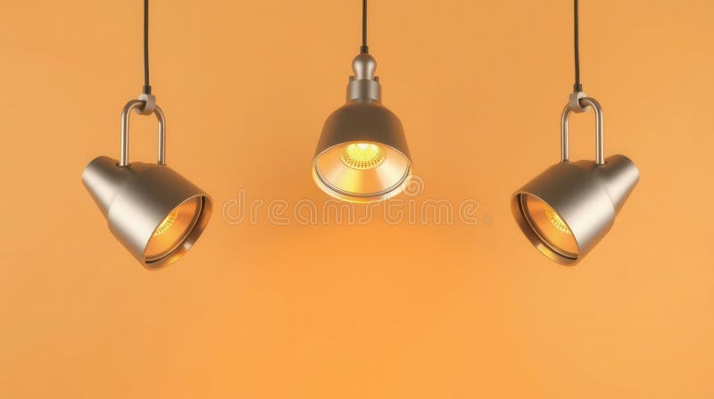 Three Pendant Lights Hang Against a Solid Orange Background, Radiating ...
