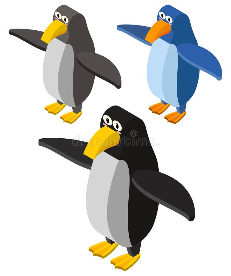 Three Penguins in 3D Design Stock Vector - Illustration of symmetrical ...