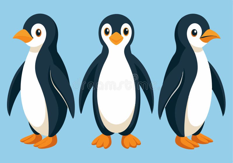 Three Penguins Standing in a Row Stock Illustration - Illustration of ...