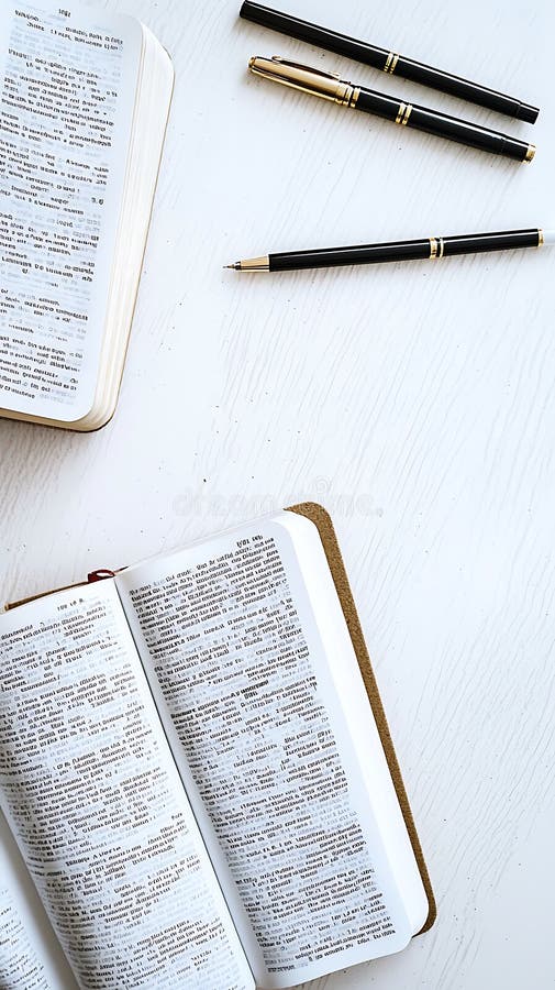 Three Pens and a Book are on a Table Stock Illustration - Illustration ...