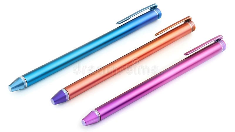 Three Pens of Different Colors are Shown on a White Background Stock ...