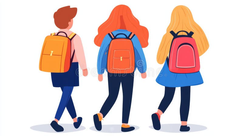 Three People with Backpacks Walking Together in a Line, AI Stock Photo ...