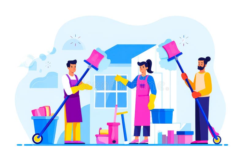 Three People are Cleaning a House Stock Photo - Image of concept ...