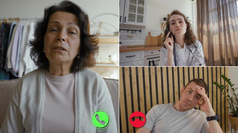 Three Participants Engage in a Virtual Conversation on a Split Screen ...