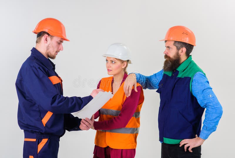 Builders Discussing Plan or Budget. Coworking and Construction Concept ...