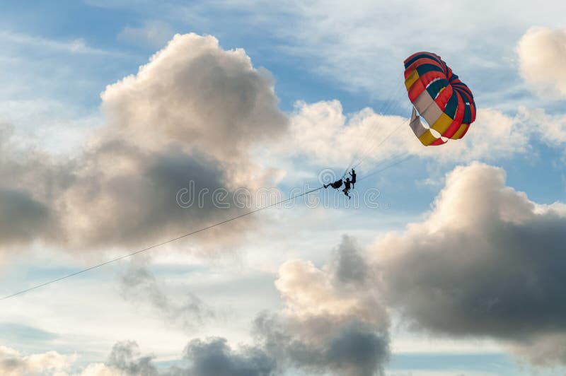 Three People are Flying on a Water Parachute, Parasailing Stock Photo ...