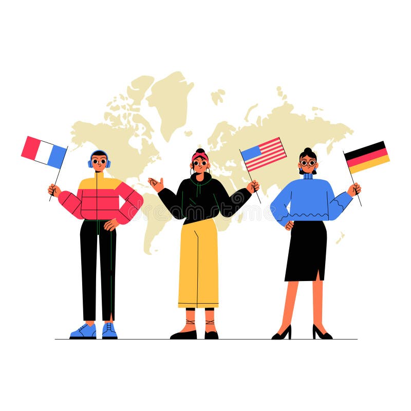 Group of People with Flags in Flat Vector Illustration Symbolizing ...