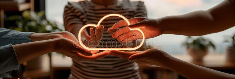 Three People Holding a Neon Cloud Embracing Technology and Cloud ...