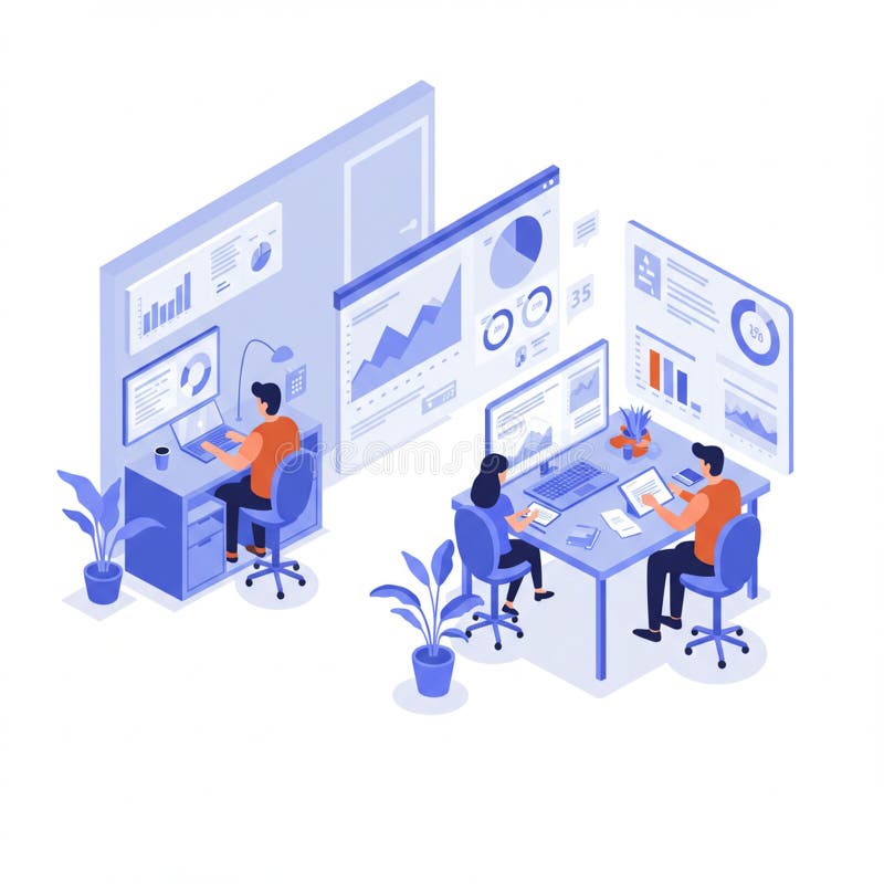 Three People are in a Modern Office Setting, Working at Desks Equipped ...