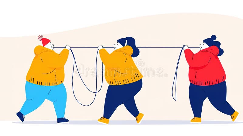 Three People Pulling a Rope Together in a Team Building Activity Stock ...